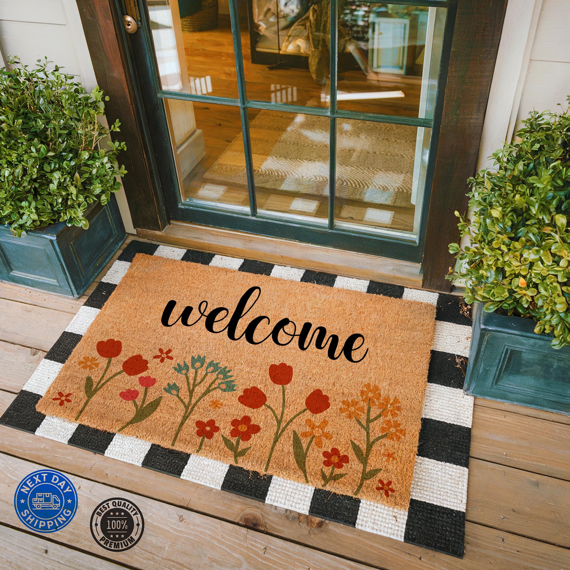 Floral Welcome Text Mat, Cute Doormat, Floral Gift, Housewarming Gift ...