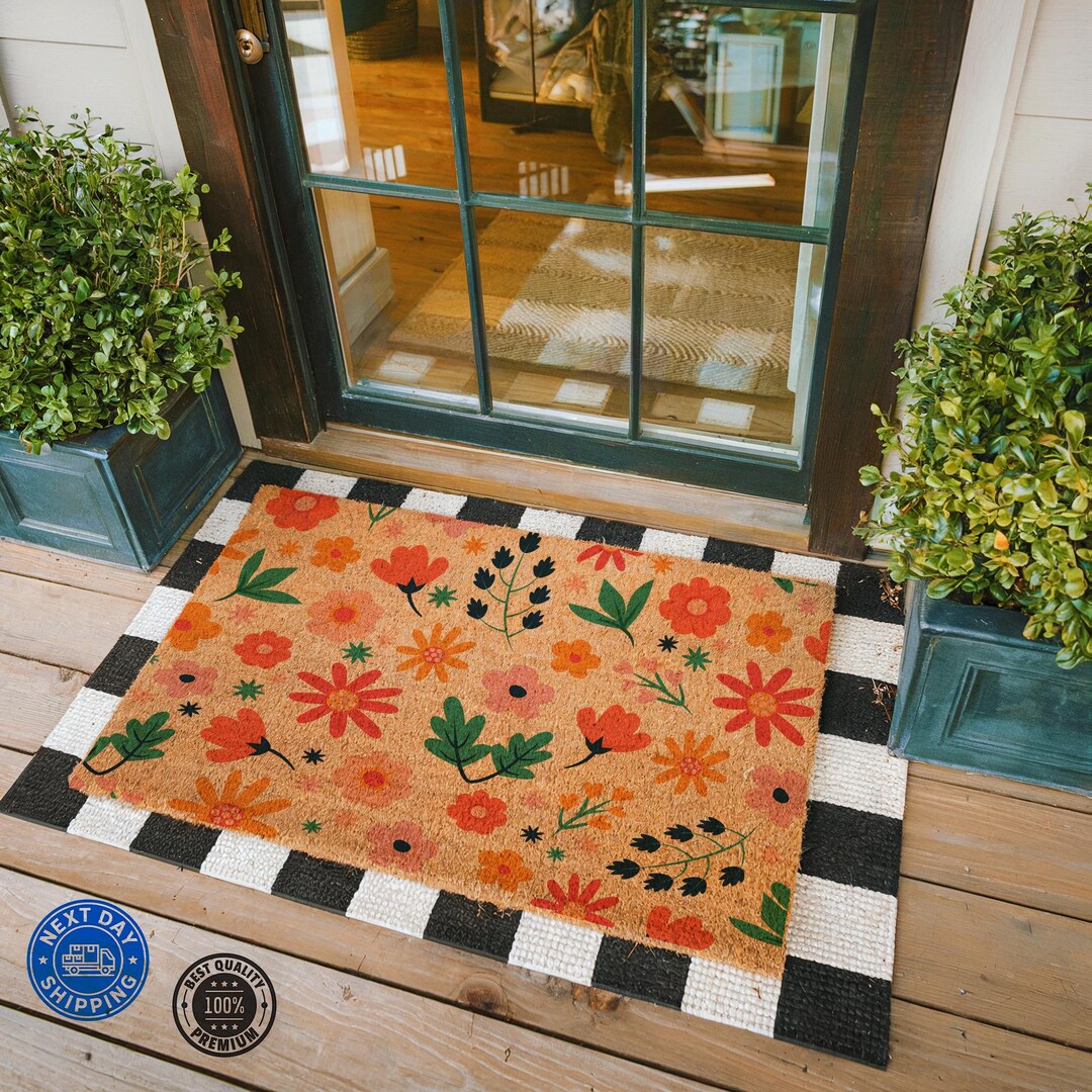 Floral Pattern Welcome Mat, Colorful Doormat, Floral Gift, Housewarming ...