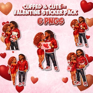 Cuffed & Cute™ Valentine Sticker Pack | Afro Glam Couple Pngs | Black ...