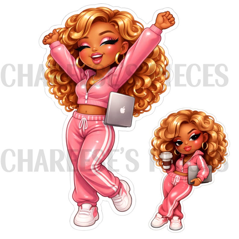 Boss Babe Cartoon PNG Bundle | Afro Glam Bratz Chibi Girl Stickers ...