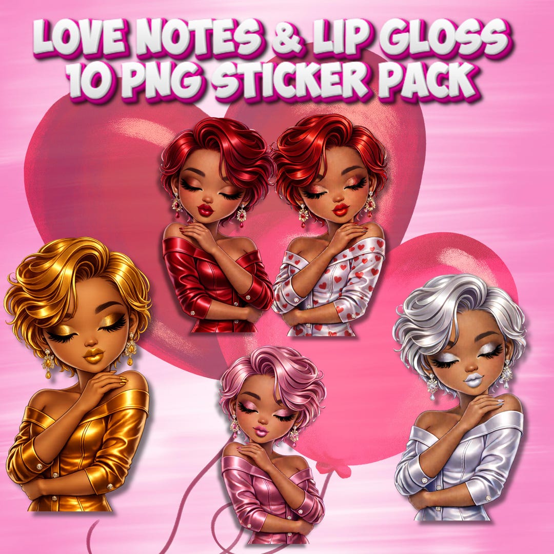 Love Notes & Lip Gloss Sticker Pack | 10 PNG Stickers | Afro Glam ...