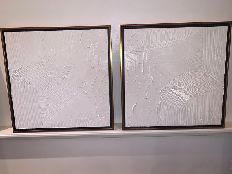 Gold floater white texture canvas gilded metallic | Etsy