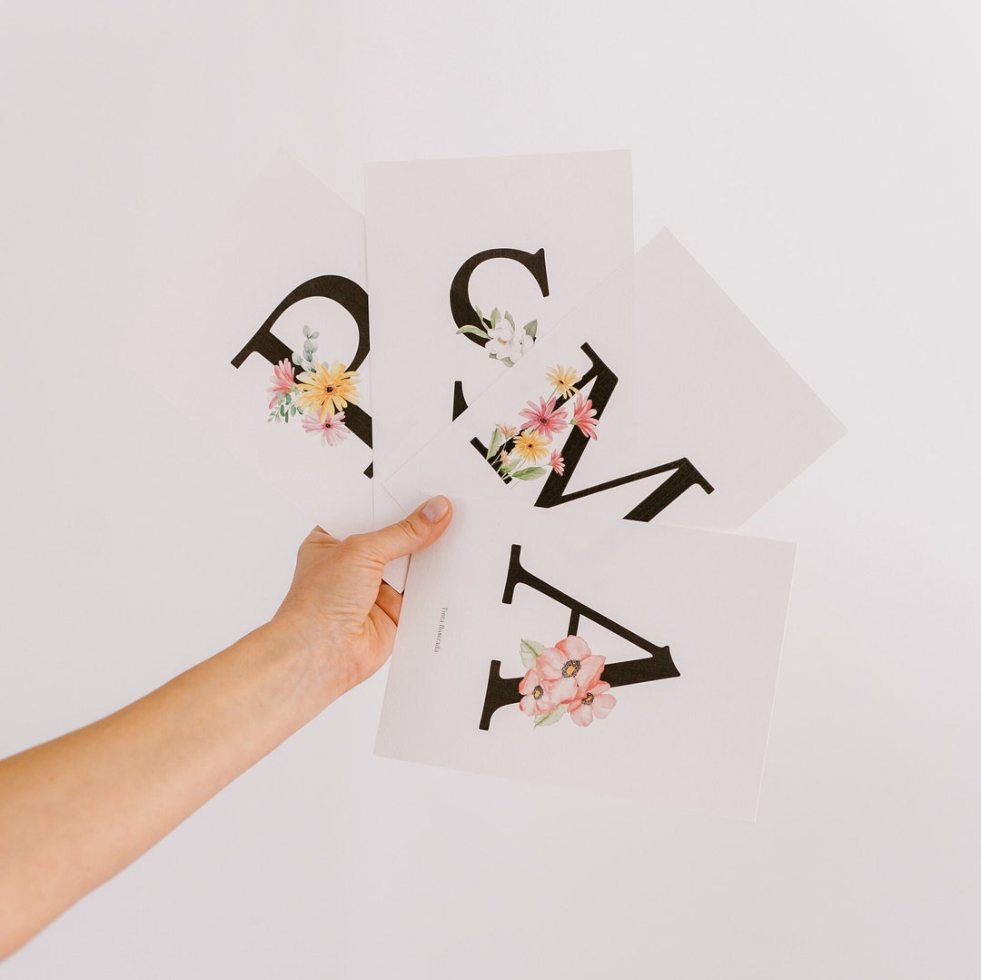 Watercolor Floral Initial Print/floral Alphabet Poster/wall Print ...