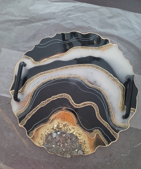 Luxury Black White and Gold Resin Geode Vanity Tray With - Etsy