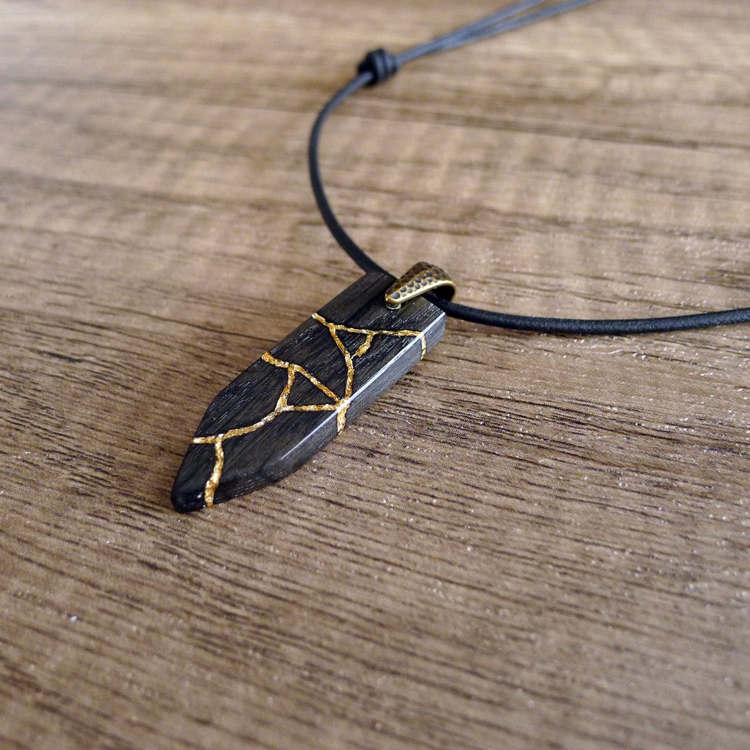 Kintsugi Necklace. Japanese Art. Bog Oak Wood Necklace. Wabi-sabi ...