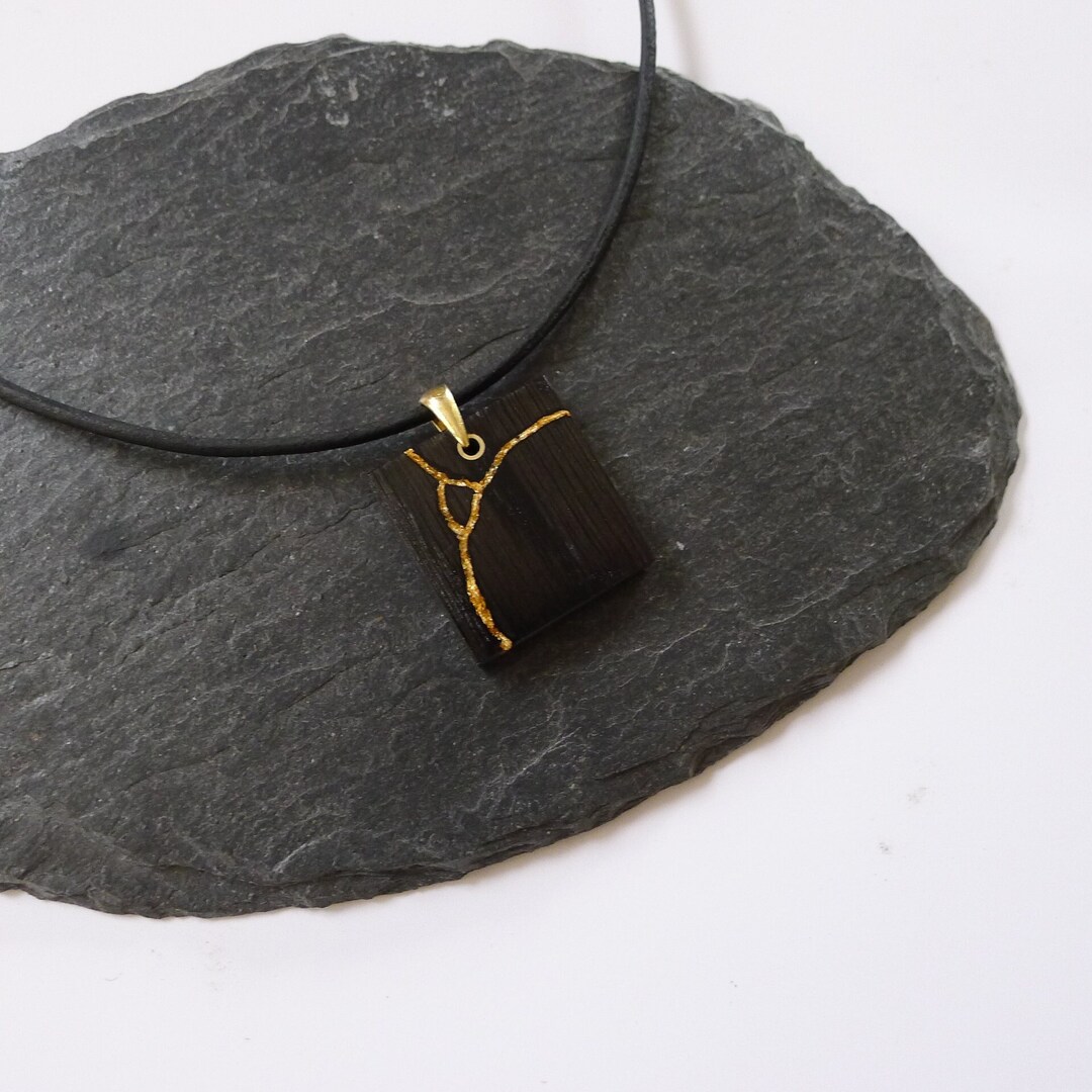Kintsugi Necklace. Japanese Art. Bog Oak Wood Necklace. Wabi-sabi ...