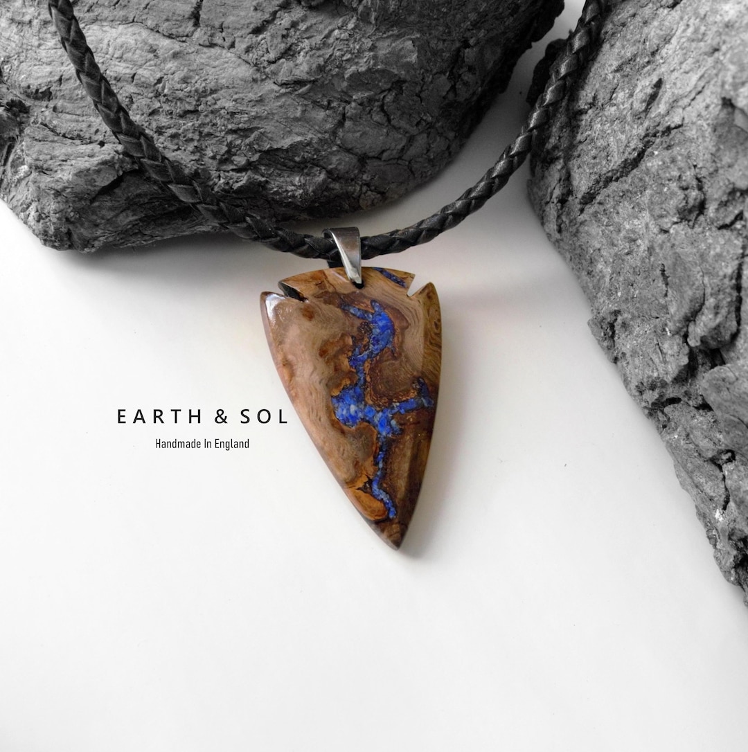 Oak Burr Wood Arrowhead Necklace With Opal Inlay, 925 Silver Chain - Etsy