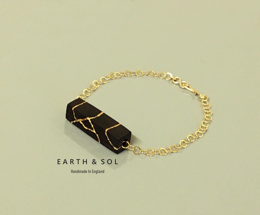 Kintsugi Bracelet: 14ct Gold Filled Chain, Ancient Bog Oak, Inlaid With ...