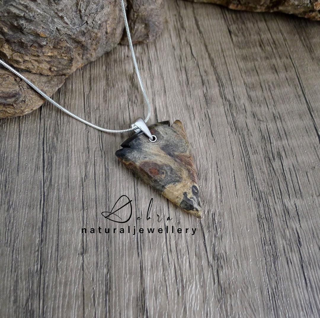 Buckeye Burl Wood Necklace. Arrowhead Pendant. 5 Year Anniversary Gift ...