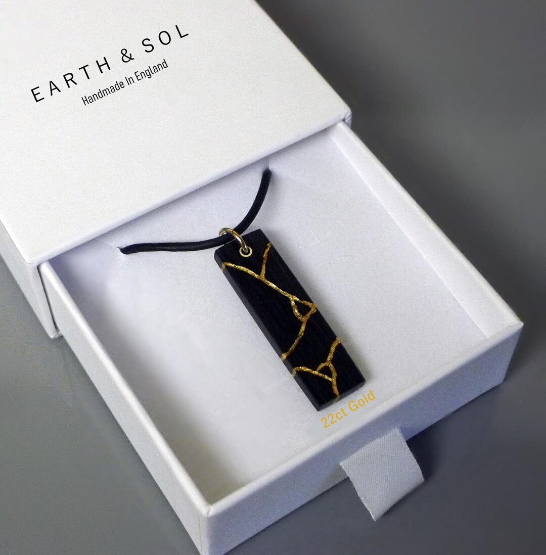 Kintsugi Necklace: Ancient Bog Oak Wood With 22ct Gold Inlay - Etsy