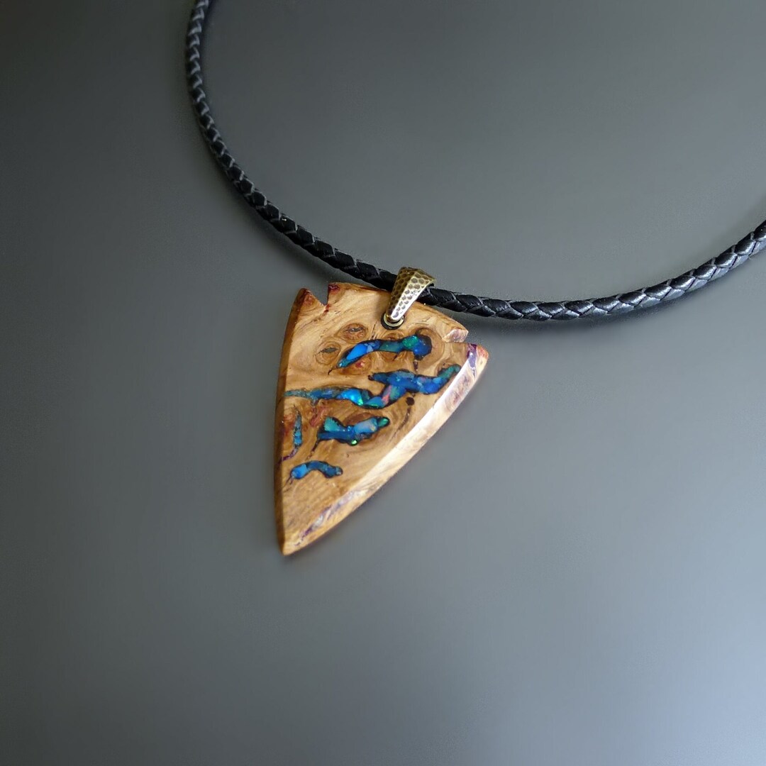 Arrowhead Necklace With Ethiopian Opal Inlay (choice of Gemstones) Oak ...