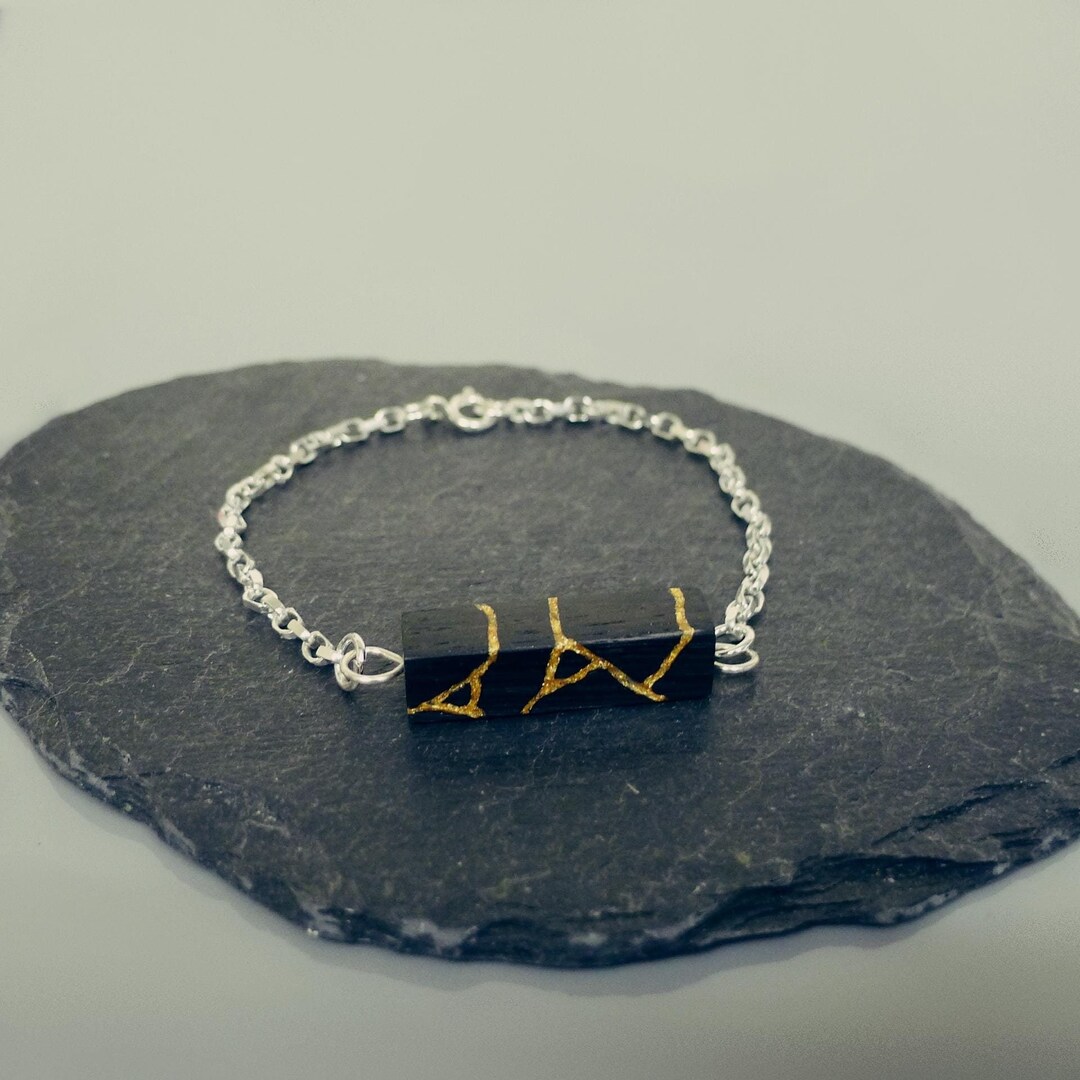 Kintsugi Bracelet With 24ct Gold Leaf Inlay Set in Ancient Bog Oak Wood ...