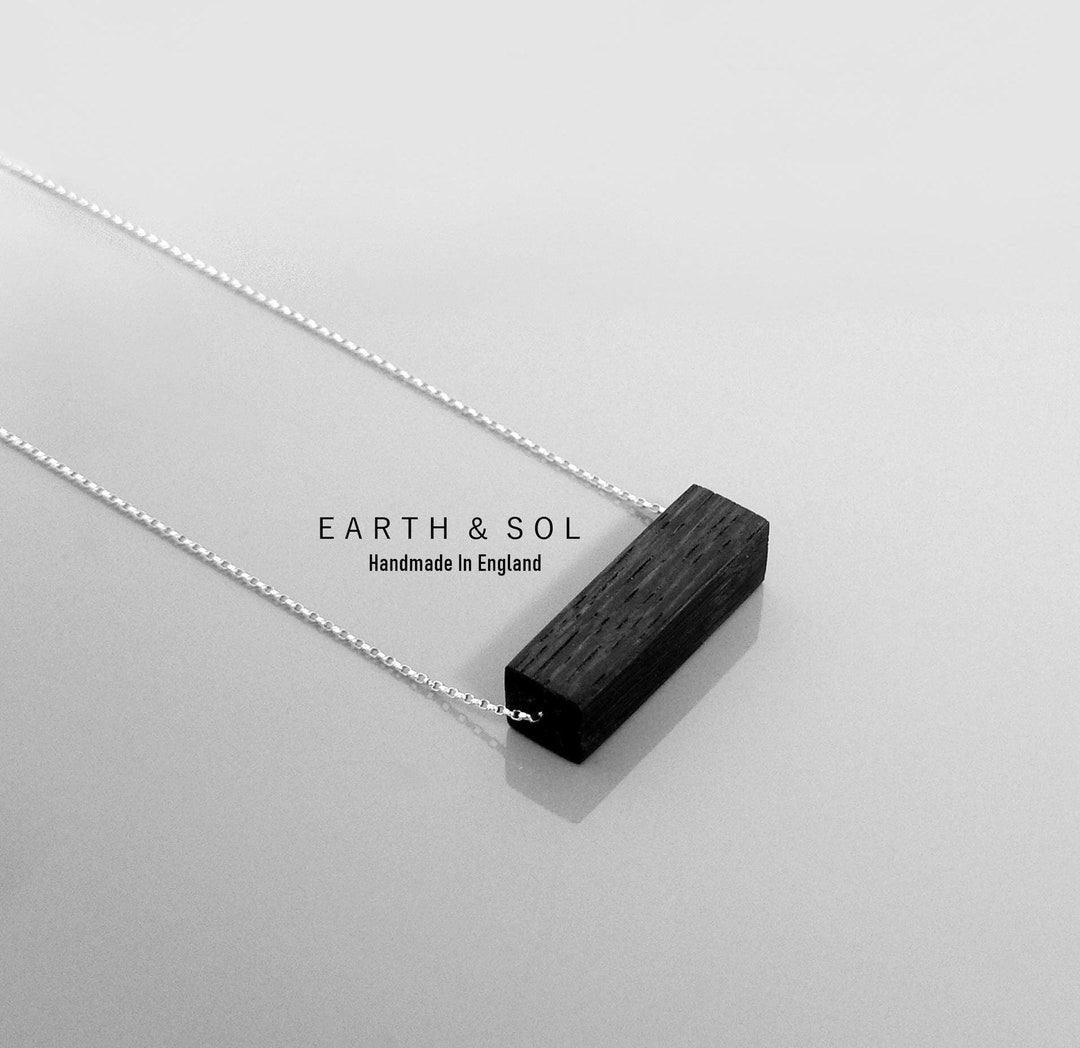 Bog Oak Bar Necklace, Sterling Silver, Ancient Wood Anniversary Gift - Etsy