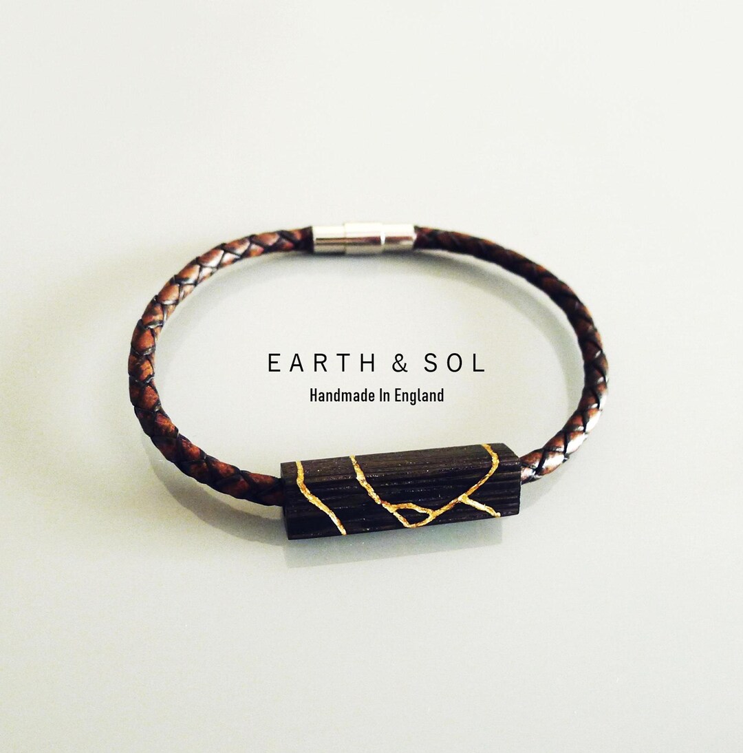 Kintsugi Bracelet Made From Ancient Bog Oak Wood, Inlaid With 24ct Gold ...