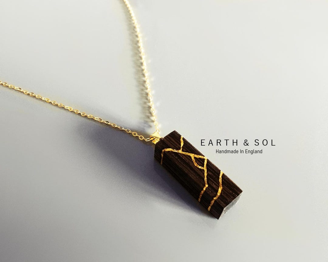Kintsugi Bog Oak Bar Necklace: Gold Inlay, 5th Anniversary Gift - Etsy