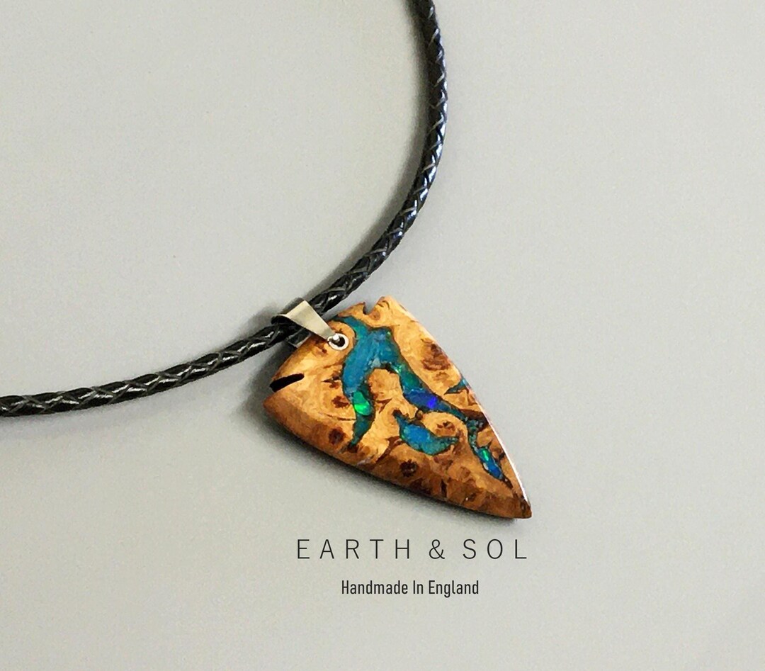 Oak Burr Arrowhead Necklace, Ethiopian Opal Inlay, Handmade Pendant - Etsy