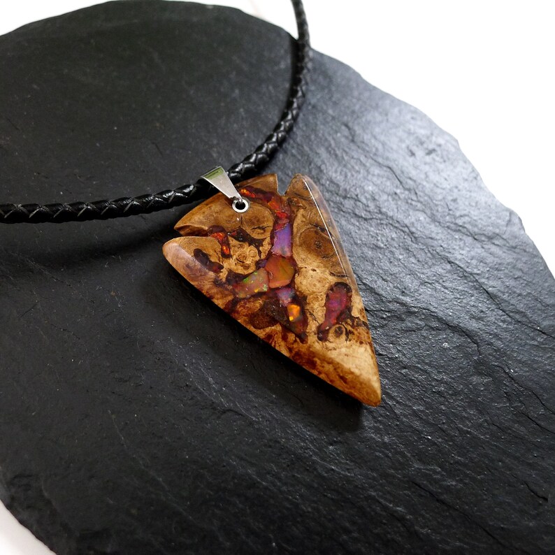 Oak Burr Arrowhead Necklace, Ethiopian Opal Inlay, Handmade Pendant - Etsy