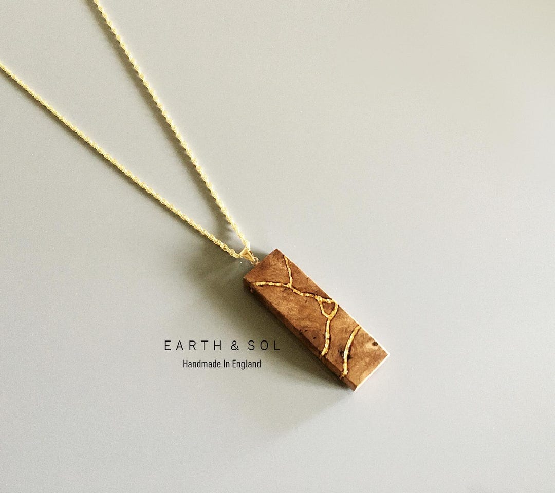 Kintsugi Necklace: Black Walnut Burl Wood With 24ct Gold Leaf - Etsy