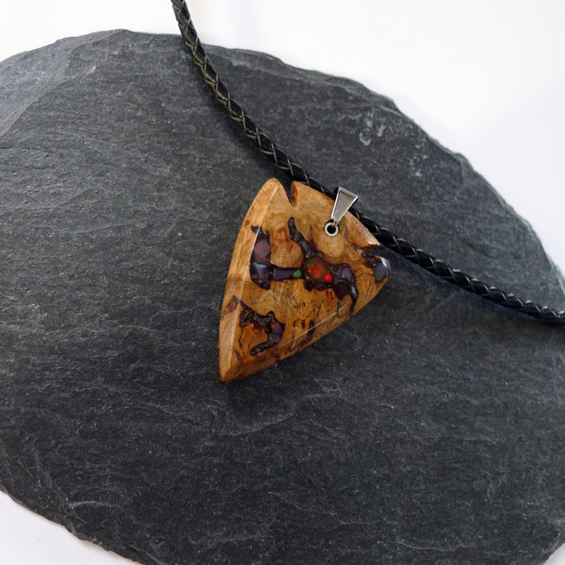Oak Burr Arrowhead Necklace, Ethiopian Opal Inlay, Handmade Pendant - Etsy