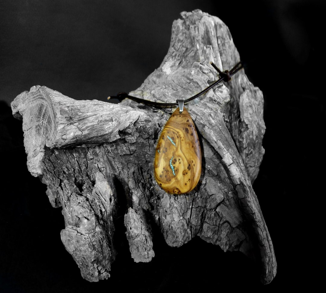 Olive Wood Necklace. Olive Root Burl Wood Pebble Pendant With Real ...