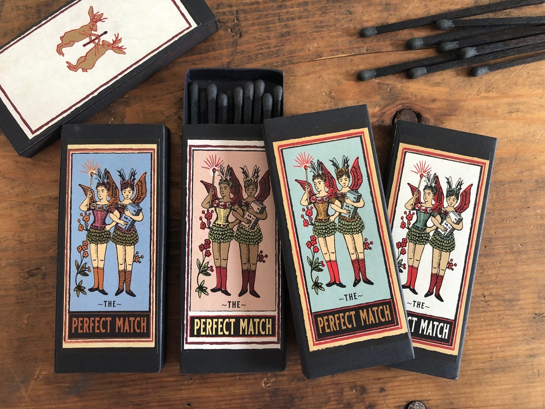 PICK TWO Twin Retro Match Boxes perfect Match Black on Black 3 Long ...