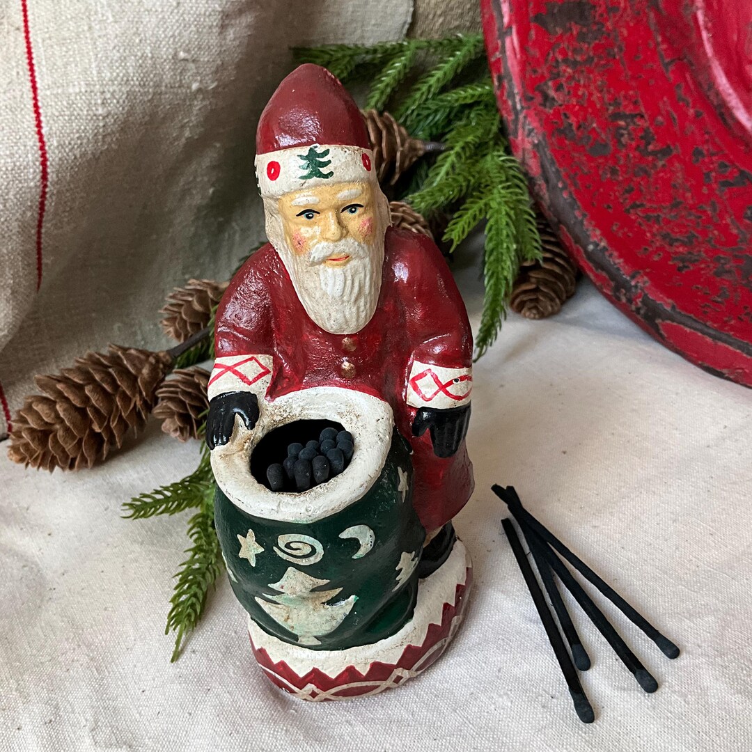 Vintage Hand-painted Cast Iron Santa Match Holder - Old World ...