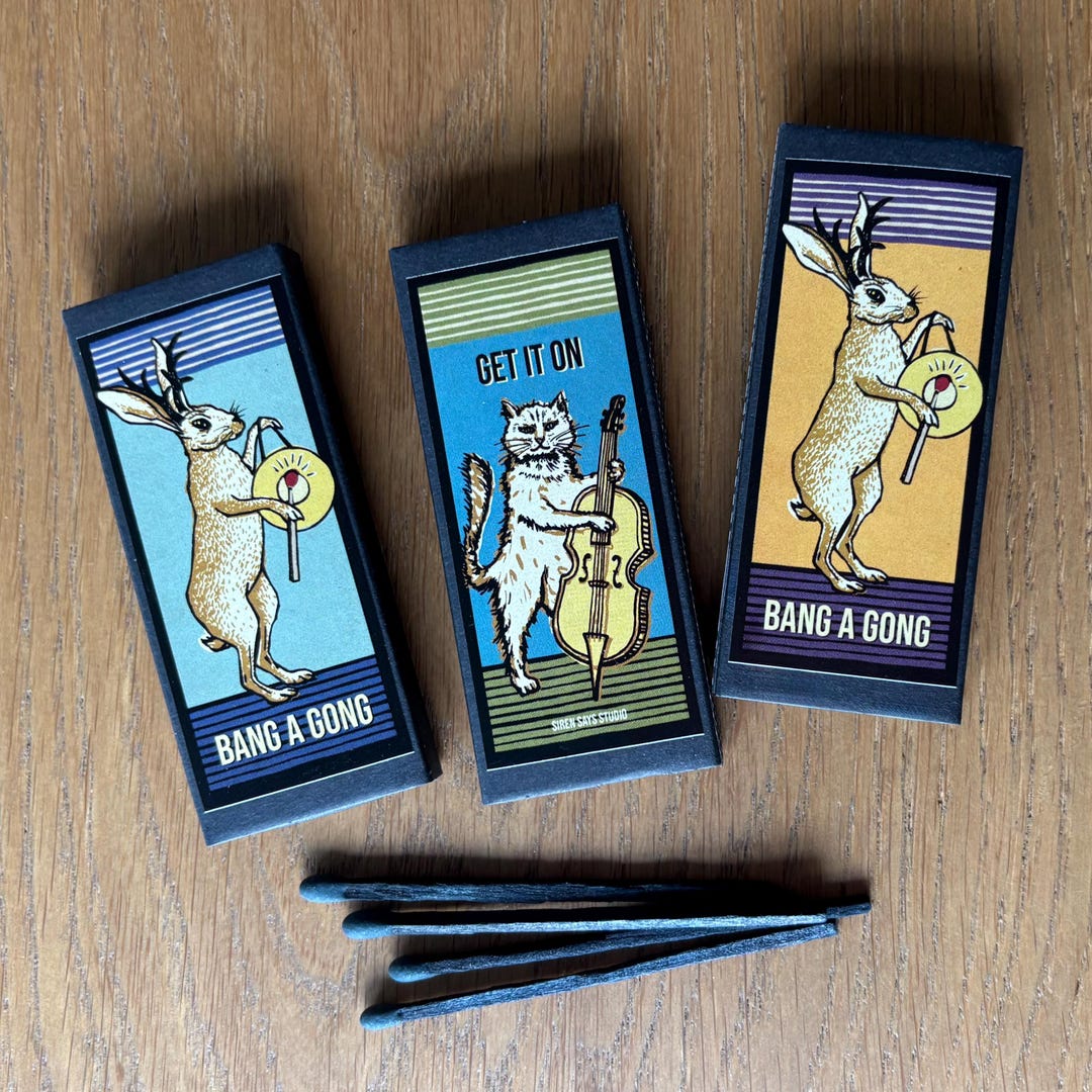 TRIO of Bang a Gong Original Retro Match Boxes - 3” Black on Black ...