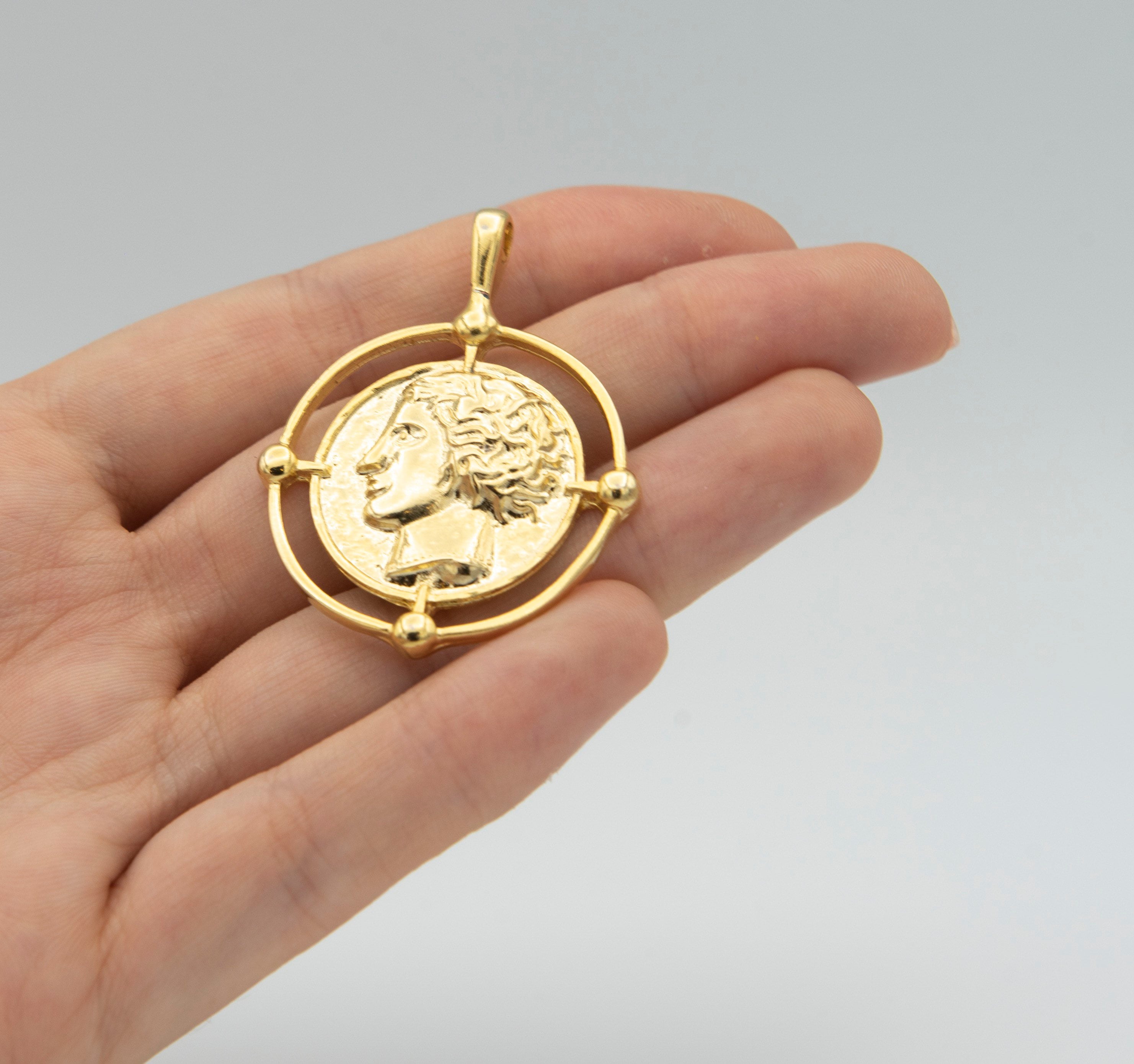 34x44mm 24k Shiny Gold Medallion Charms, Gold Coins Charms, Medallion ...