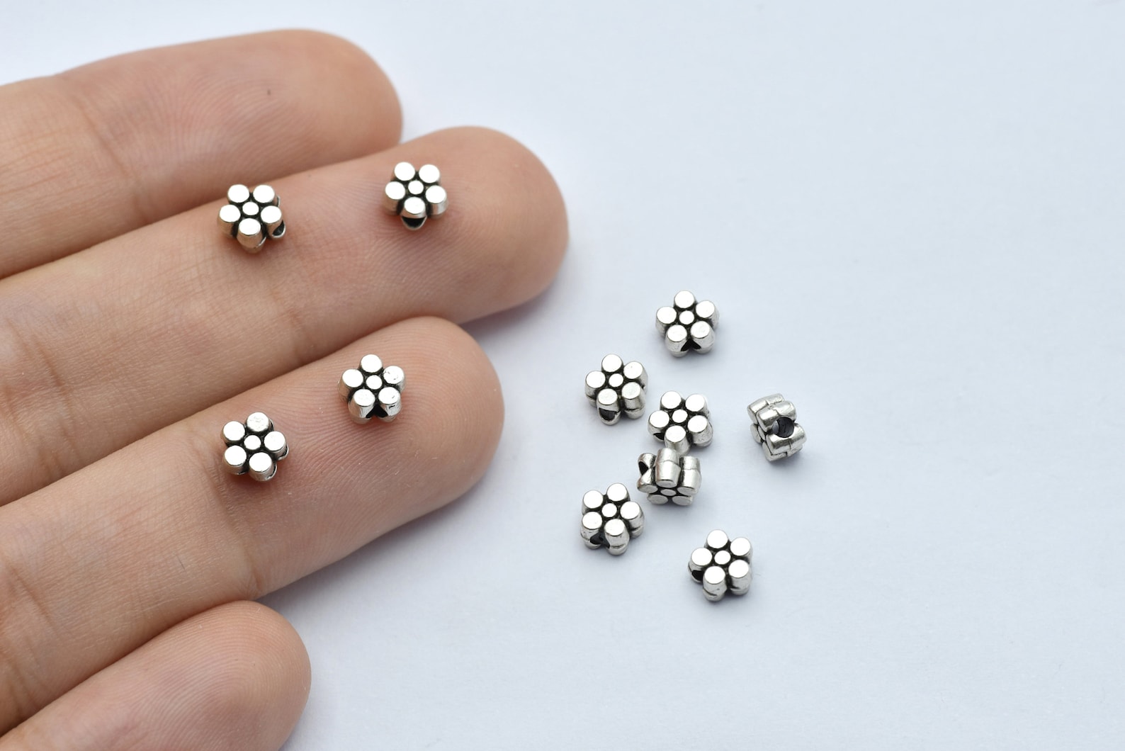 5mm Silver 5 Petal Flower Beads, Flower Charms and Pendants,natural ...