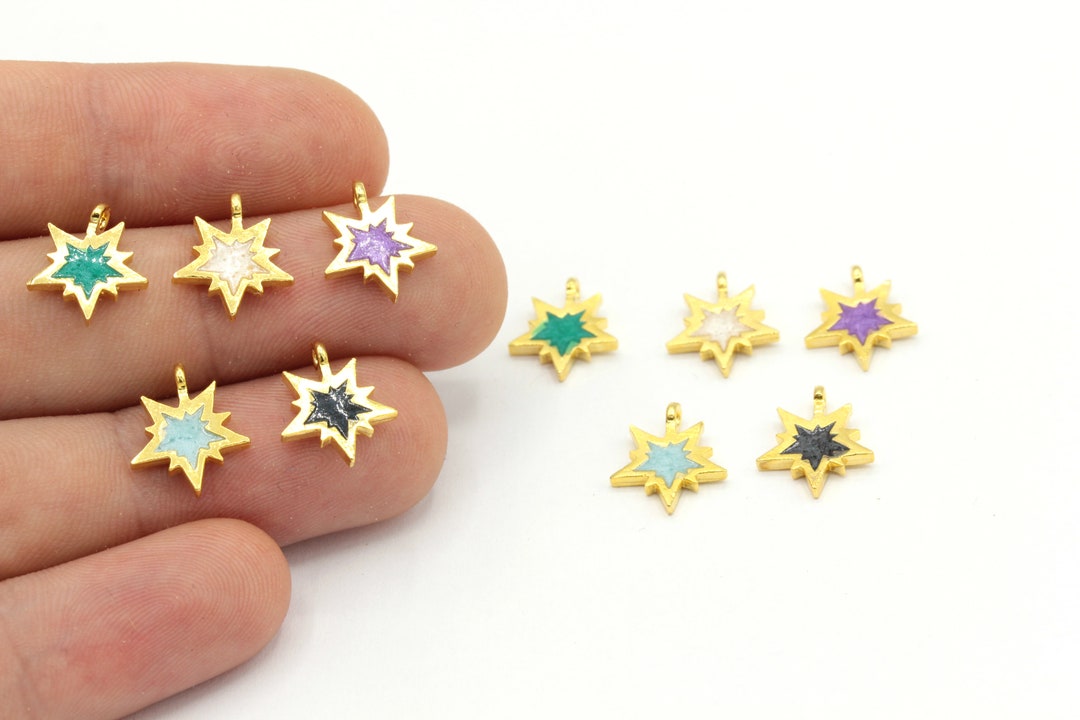 10 x 10 mm 24k glänzend vergoldete Emaille Stern Charms, Gold Stern ...