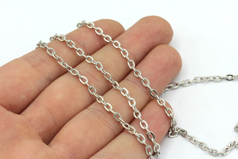2.5x4mm Rhodium Plated Tiny Curb Chain, Rhodium Curb Chain, Cable Chain ...