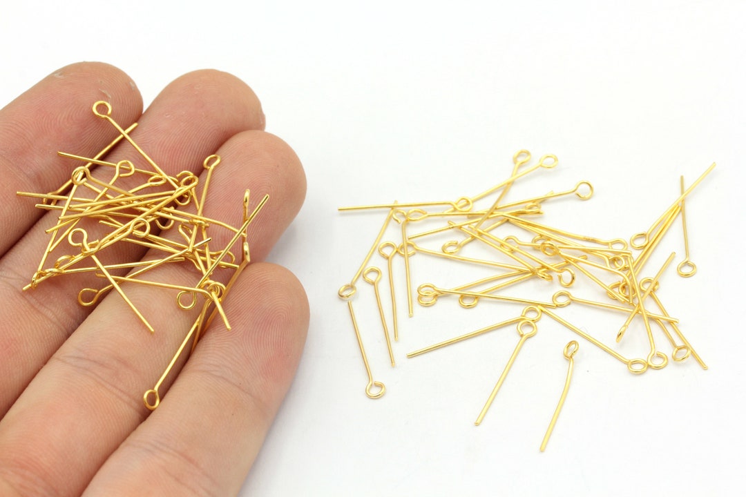 50 Pcs 20 Ga 20mm 24k Gold Plated Eye Pin, 20 Ga 0.8 Inch Eye Pin, Gold ...