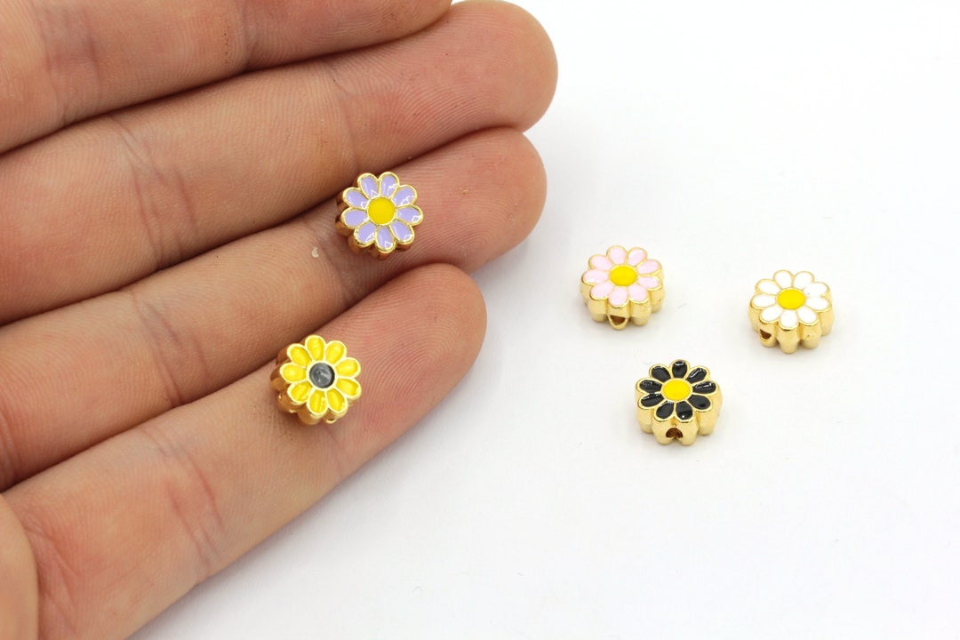 9mm 24k Shiny Gold Plated Enamel Daisy Beads, Daisy Bracelet Beads ...