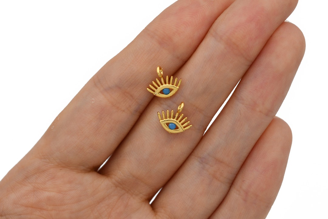 10x10mm 24k Shiny Gold Plated Evil Eye, Micro Pave Evil Eye Charm, Blue ...
