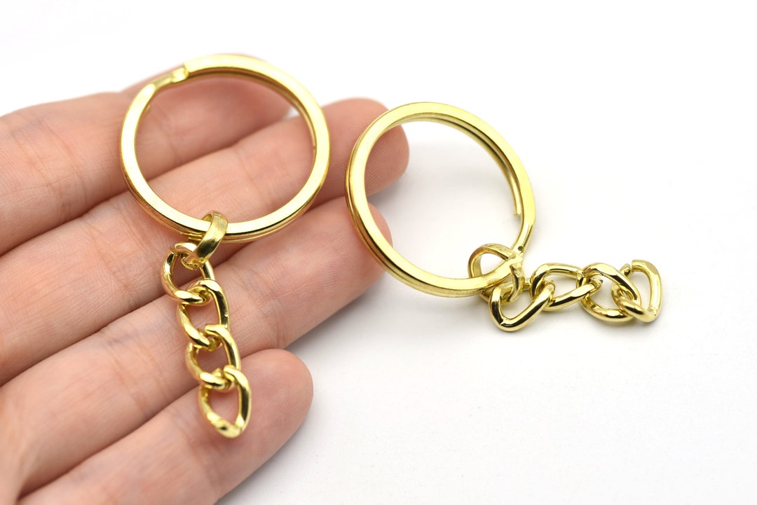 59x29mm 24k Shiny Gold Plated Key Chain Rings Attached With Chain ...