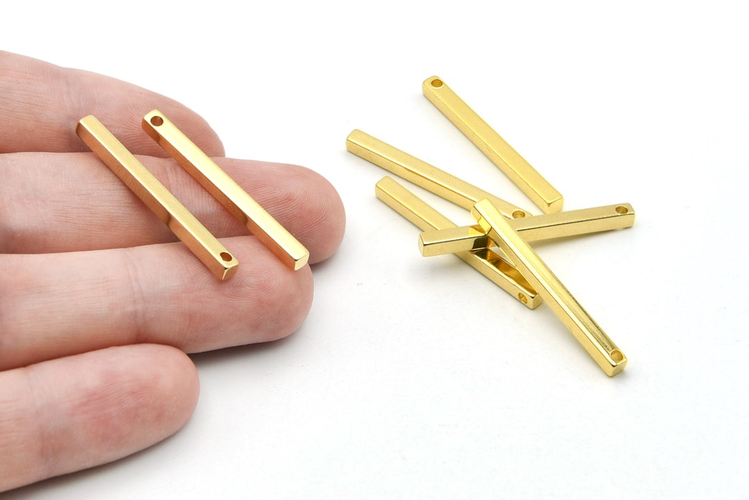 35x3mm 24K Shiny Gold Plated Rectangular Stick Bar Findings, Brass Flat ...