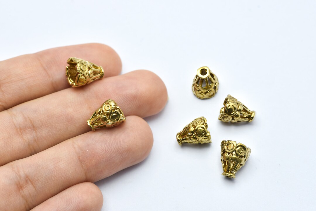 8x10mm Raw Brass Cone Caps, Tassel Cone Cap, Cones, Fan Bead Caps, Raw ...