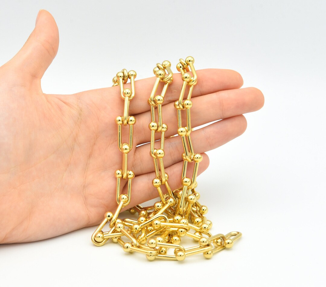 12x20mm 24k Gold Plated U Link Chain, Gold Link Chain, Chunky Chain, U ...