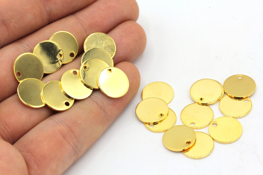 12mm 24k Shiny Gold Plated Round Charm, Round Disc, Personalized Coin ...