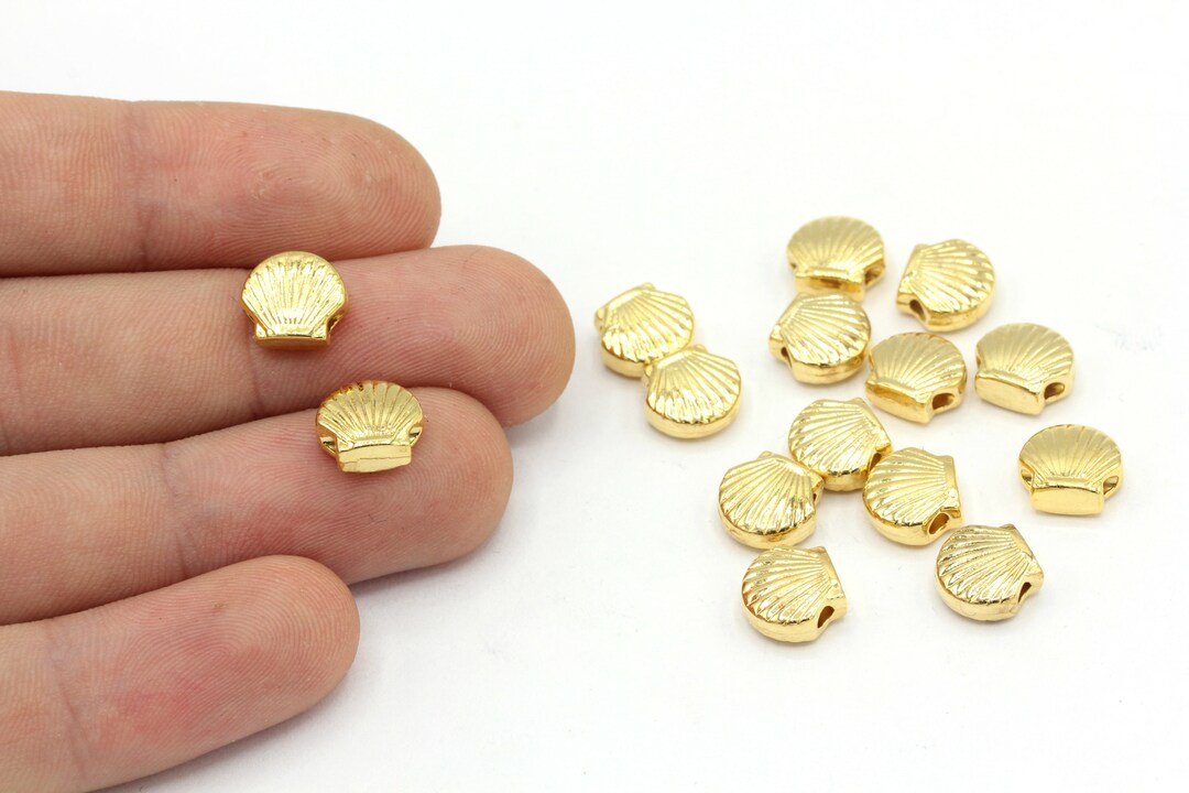 8x9mm 24k Shiny Gold Plated Sea Shell Bracelet Charm, Gold Sea Shell ...