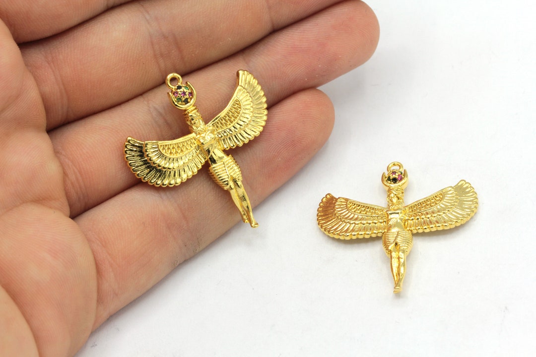31x34mm 24k Shiny Gold Goddess Isis Charm, CZ Micro Pave Goddess Isis ...