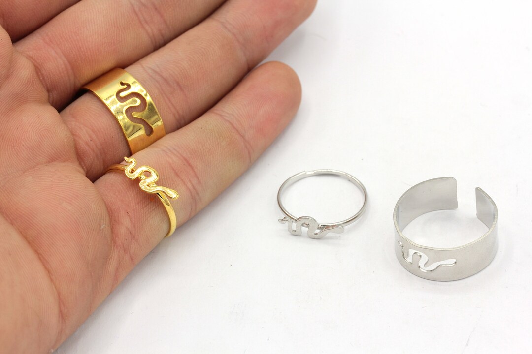 24k Shiny Gold Plated Snake Couple Rings, Gold Lover Rings, Gold Tiny ...