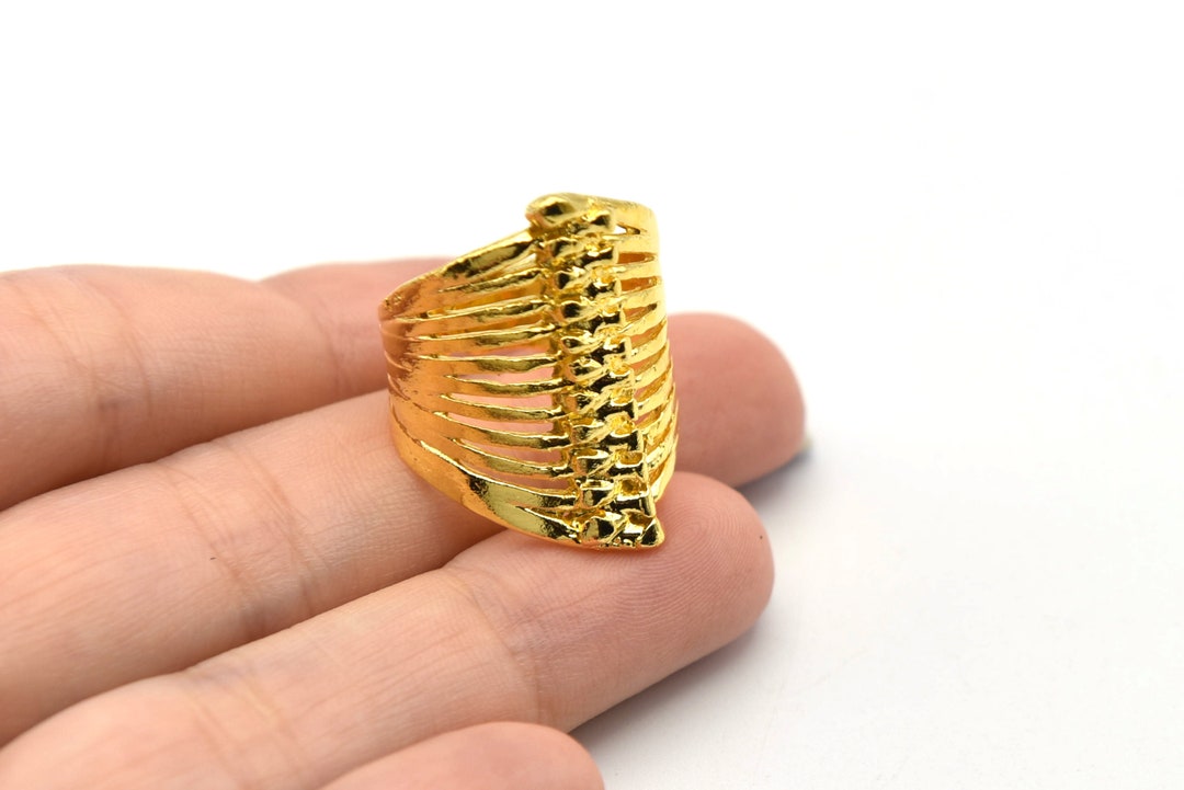 24K Shiny Gold Plated Adjustable Rib Cage Ring, Brass Rib Cage Ring ...