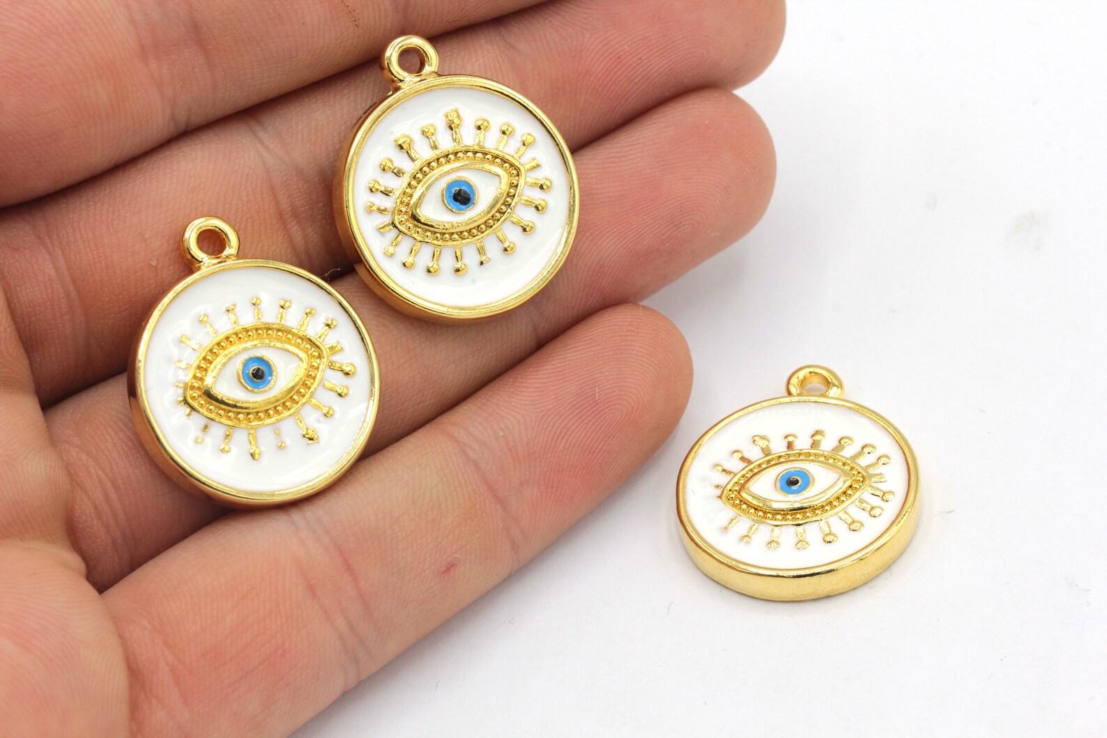 20x25mm 24k Shiny Gold Plated Evil Eye Charm, Evil Eye Findings, Evil ...
