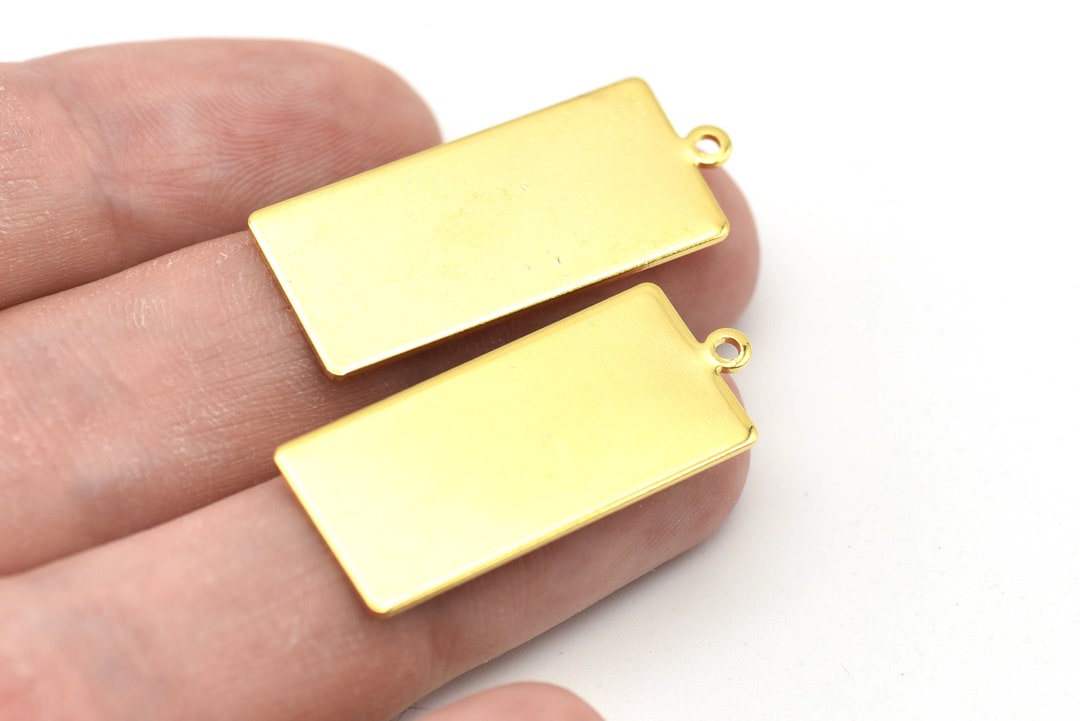 33x14mm 24K Shiny Gold Plated Rectangular Plate, Rectangular Charms ...