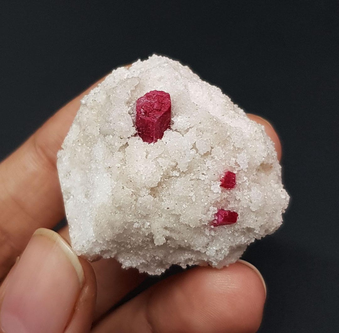 121 Ct Rare Natural Red Bixbite Beryl Rough on White Matrix Quartz Utah ...