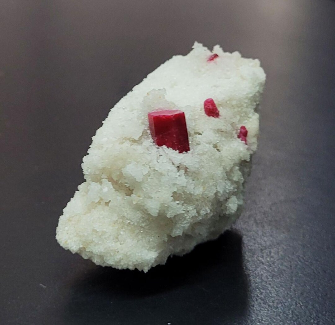 122 Ct Rare Natural Red Bixbite Beryl Rough on White Matrix Quartz Utah ...