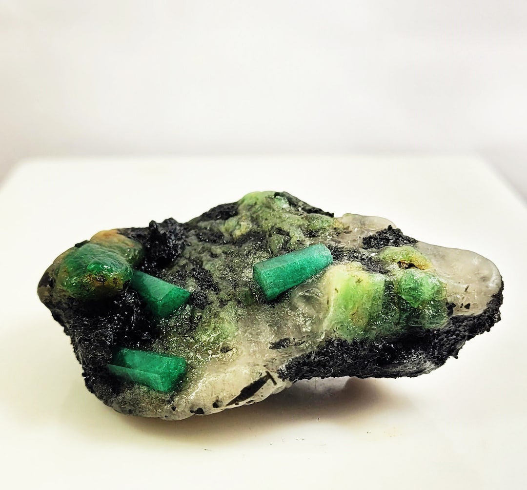 309 Ct Raw Natural Zambia Emerald Crystal on Quartz Matrix Rough ...