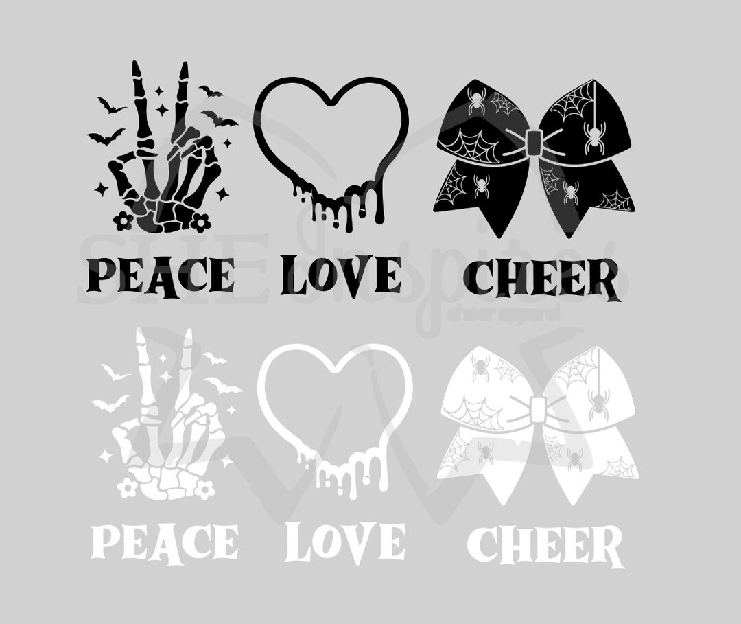 Peace Love Cheer Cheerleading Halloween Spooky Skeleton PNG SVG ...