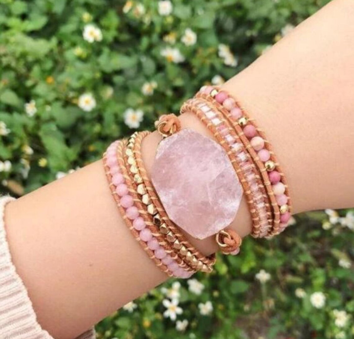 Rose Quartz Bracelet Pink Gemstone Grounding Bracelet Healing Etsy Rose Quartz Bracelet Pink Gemstone Grounding Bracelet Healing Etsy